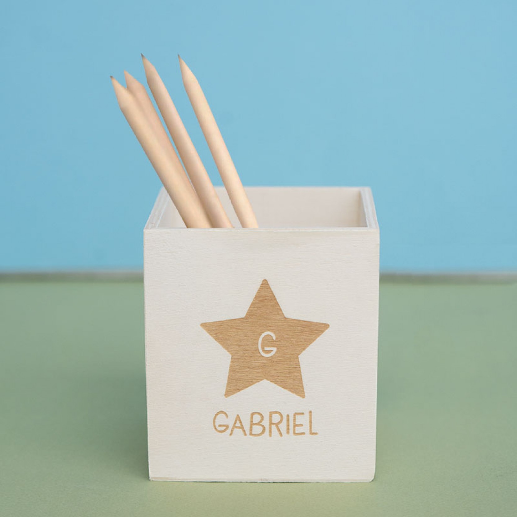️ Bote lápices Personalizado Madera 【 Inicial + Nombre